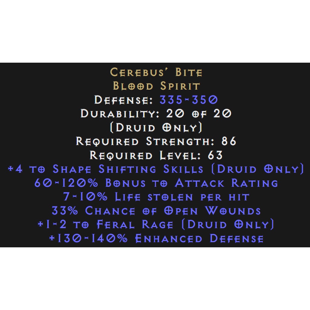Cerebus' Bite +4 Shape Shifting Skills - Diablo 2 store