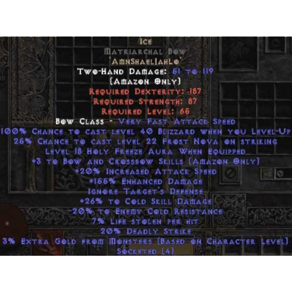 Ice Matriarchal Bow – 3 B&C – 140-189% ED & 25-29% CSD - Diablo 2 store